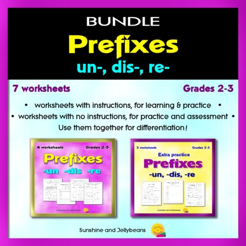 Prefixes: un- dis- re- : BUNDLE - 7 worksheets - Grades 2 and 3 ...
