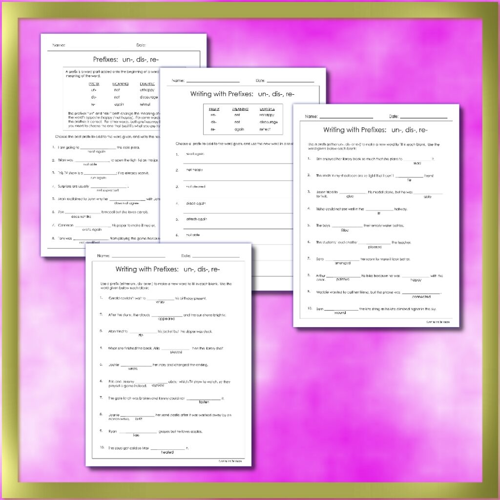 Prefixes: un- dis- re- : BUNDLE - 7 worksheets - Grades 2 and 3 ...