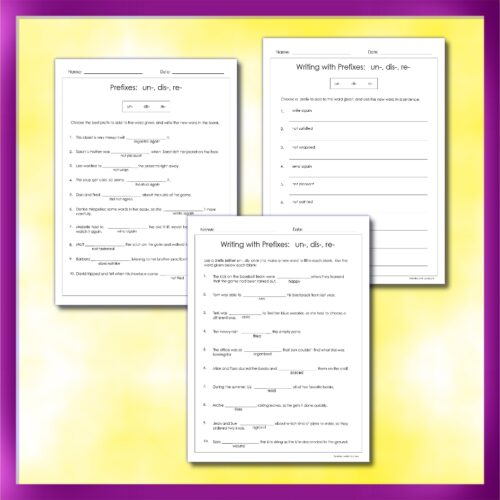 Prefixes: un- dis- re- : BUNDLE - 7 worksheets - Grades 2 and 3 ...