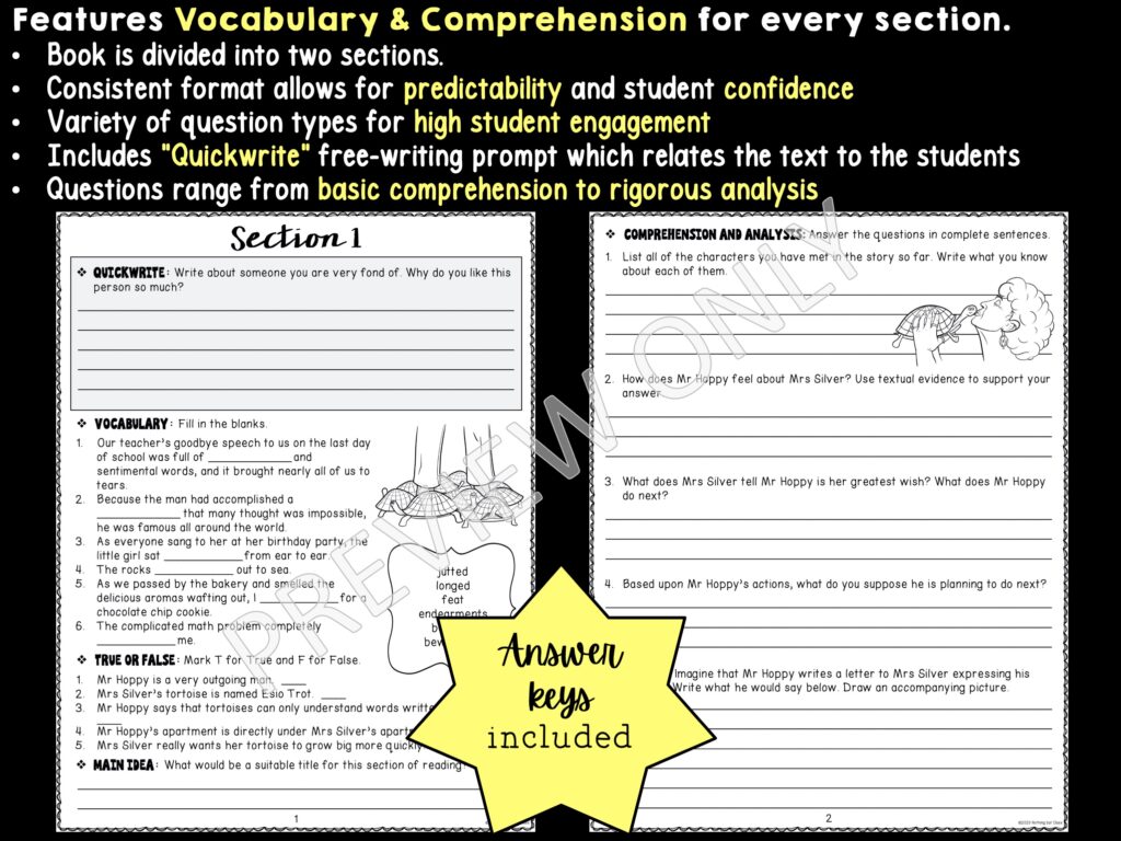 Esio Trot Novel Study Unit | Comprehension and Vocabulary with ...