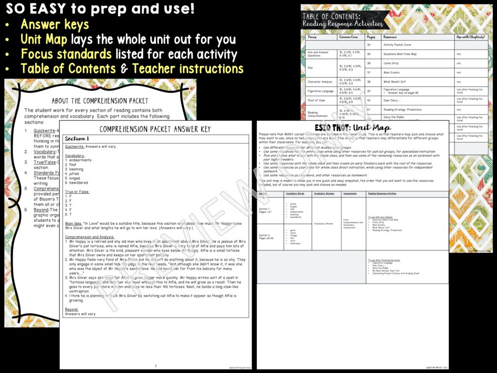 Esio Trot Novel Study Unit | Comprehension and Vocabulary with ...