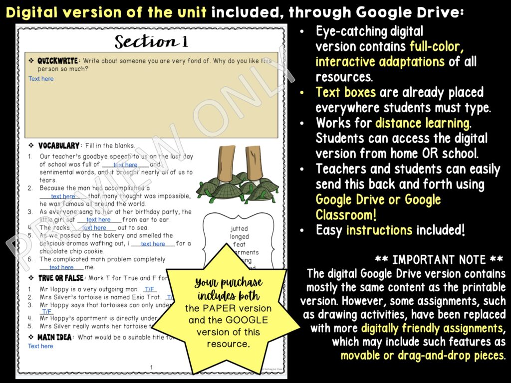 Esio Trot Novel Study Unit | Comprehension and Vocabulary with ...