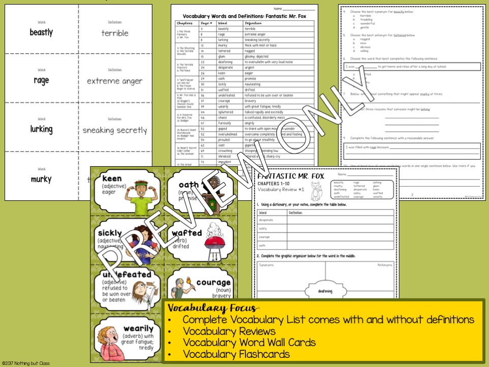 Fantastic Mr. Fox Novel Study Unit | Comprehension and Vocabulary with ...