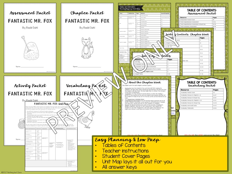Fantastic Mr. Fox Novel Study Unit | Comprehension and Vocabulary with ...