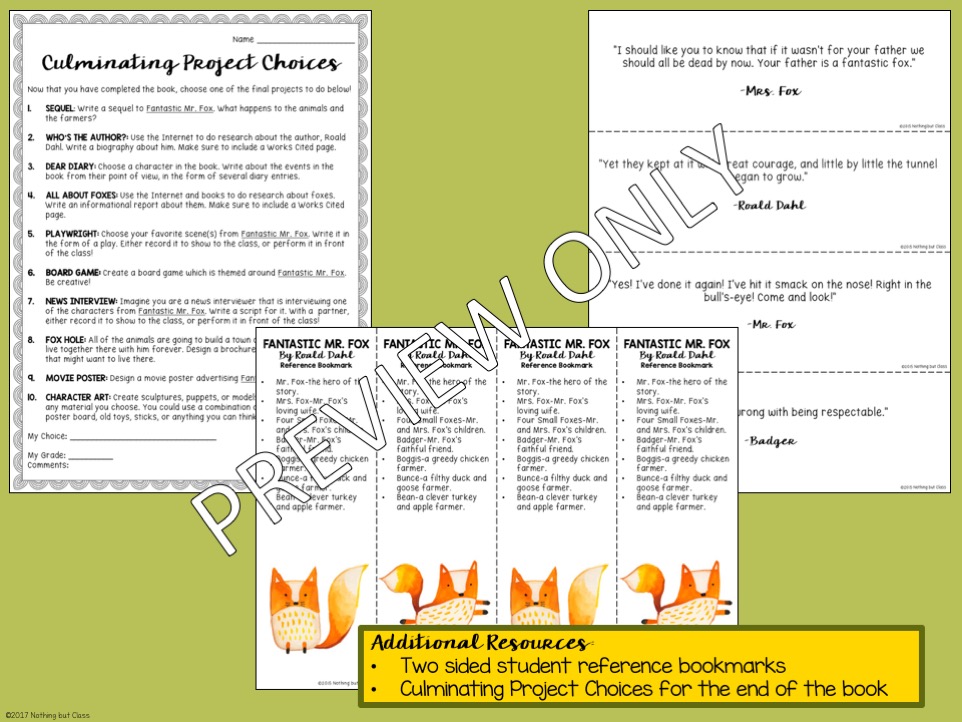 Fantastic Mr. Fox Novel Study Unit | Comprehension and Vocabulary with ...
