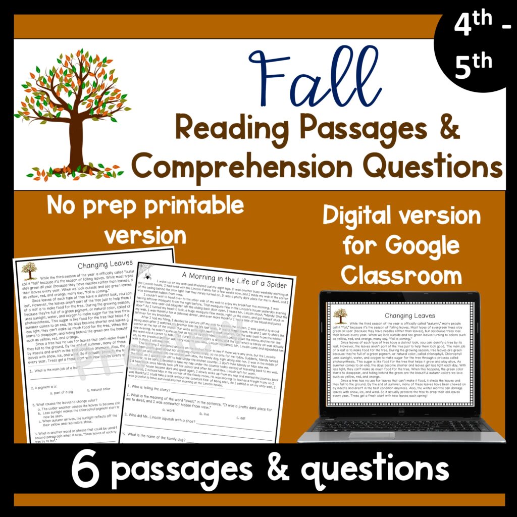 Fall Reading Comprehension Passages and Questions | Made By Teachers