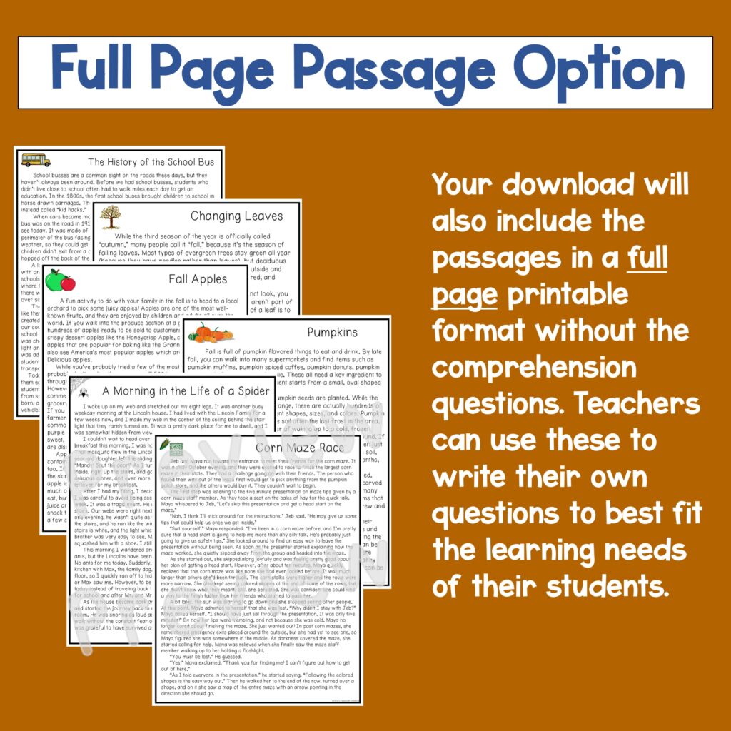 Fall Reading Comprehension Passages and Questions | Made By Teachers