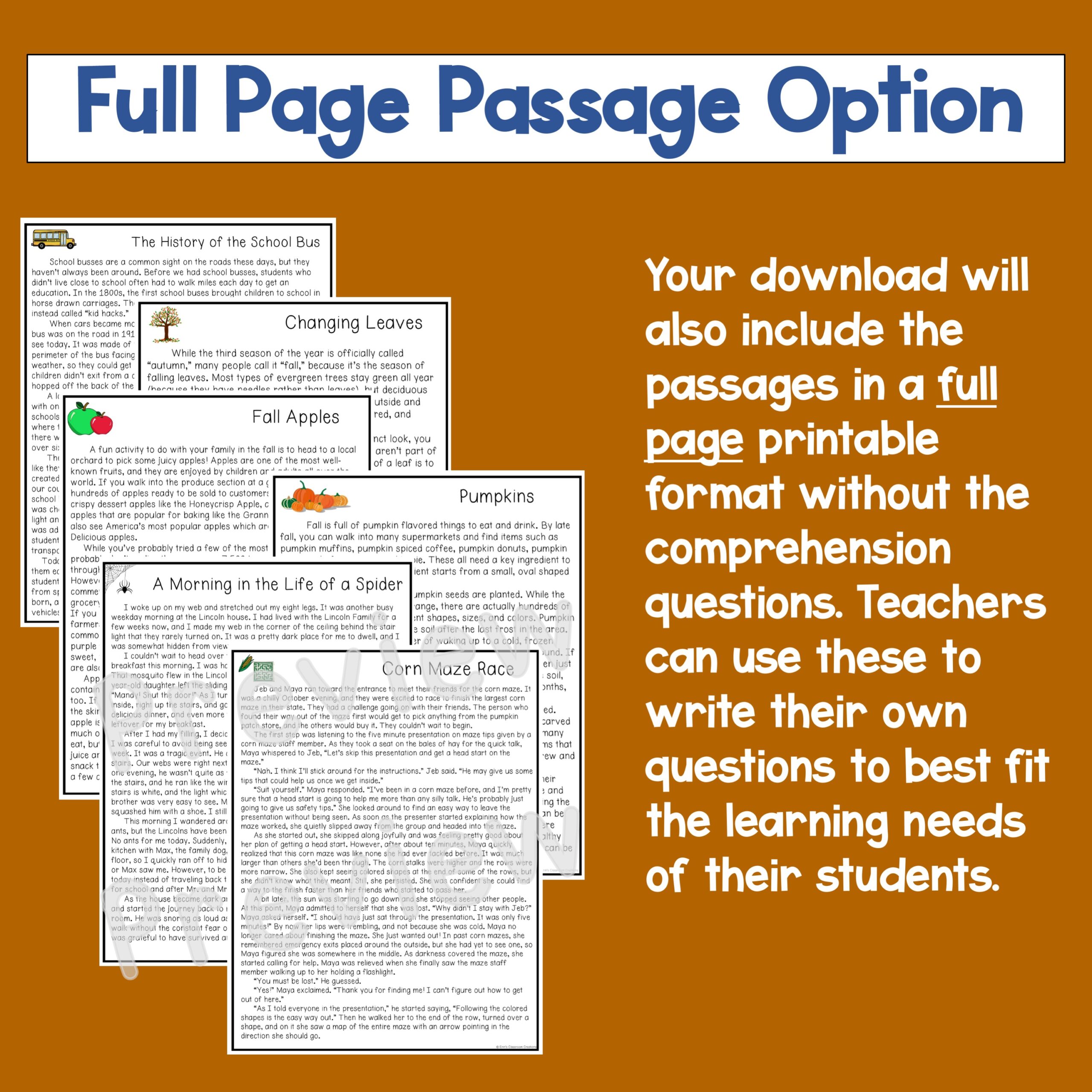 Fall Reading Comprehension Passages and Questions | Made By Teachers