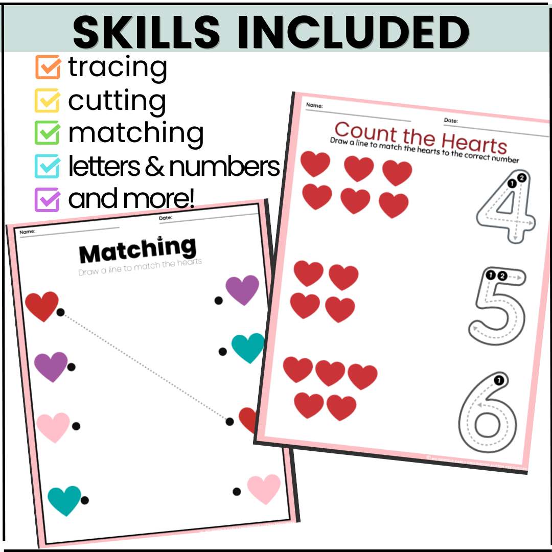 Valentine's Day Themed Early Learner Worksheets for Special Education ...