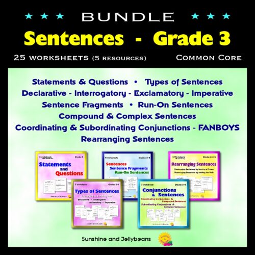 Grade 3 Sentence BUNDLE - Types of Sentences / Conjunctions / Fragments ...