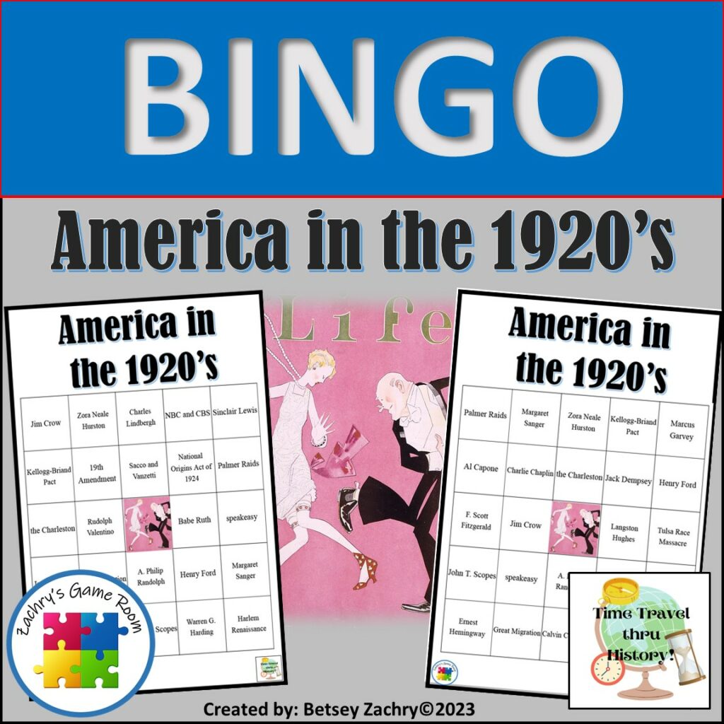 "Roaring Twenties" America in the 1920's BINGO Review Game Activity ...