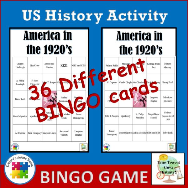 "Roaring Twenties" America in the 1920's BINGO Review Game Activity ...