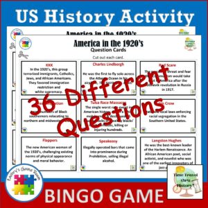 "Roaring Twenties" America in the 1920's BINGO Review Game Activity ...