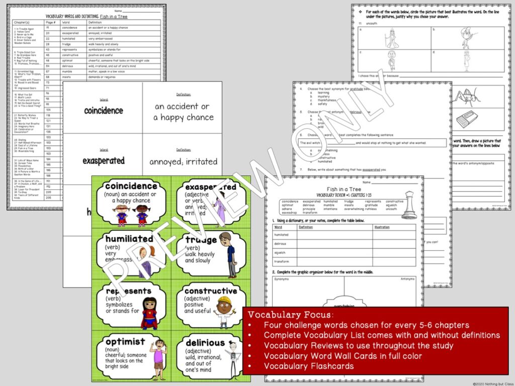 Fish in a Tree Novel Study Unit | Comprehension and Vocabulary with ...