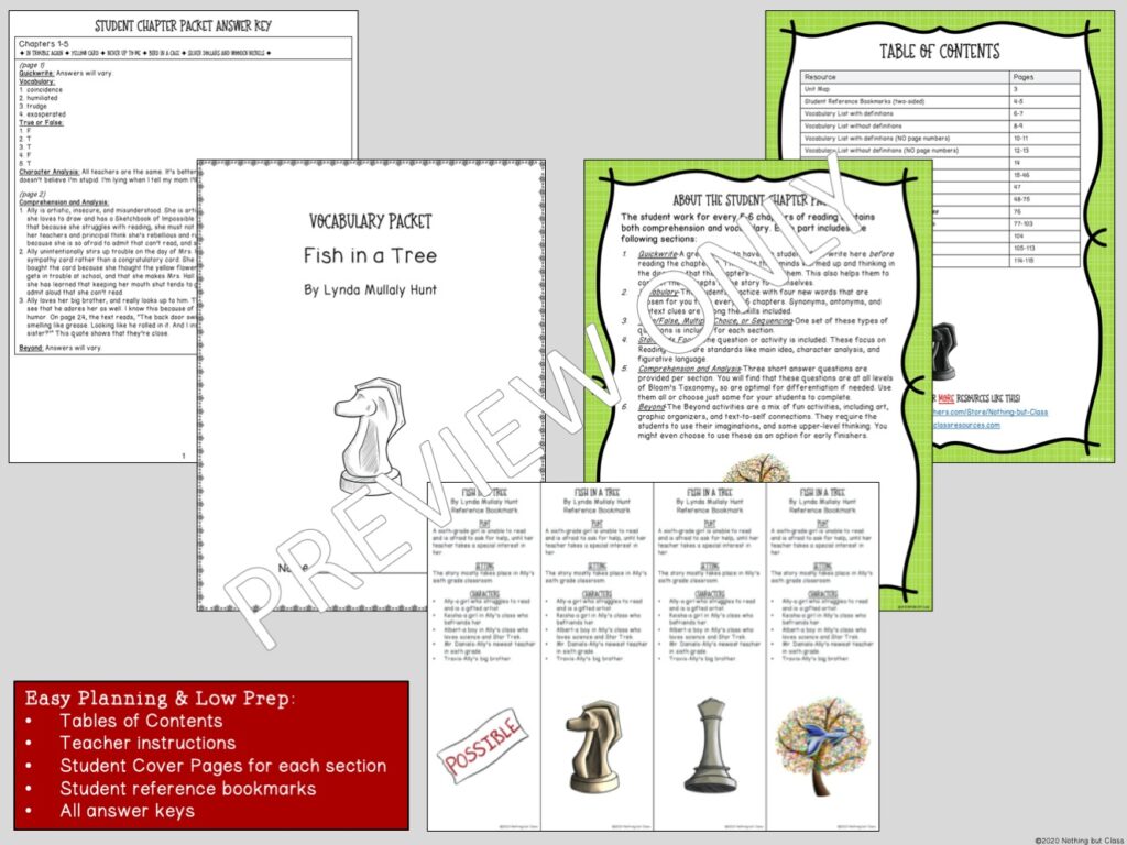 Fish in a Tree Novel Study Unit | Comprehension and Vocabulary with ...