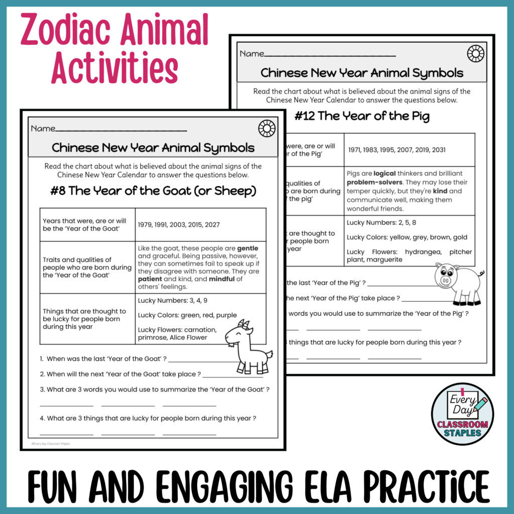 Chinese New Year Zodiac Animal Printable Activities Learn About Animal ...
