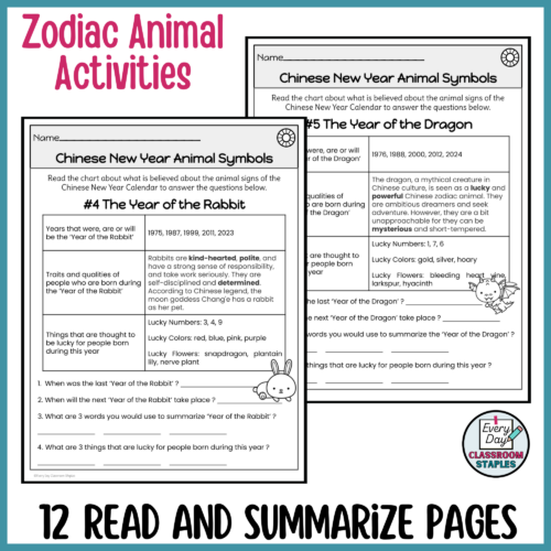 Chinese New Year Zodiac Animal Printable Activities Learn About Animal ...