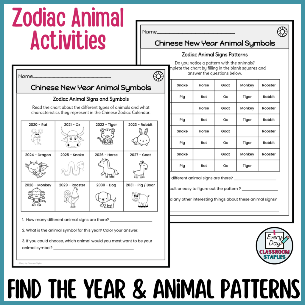 Chinese New Year Zodiac Animal Printable Activities Learn About Animal ...