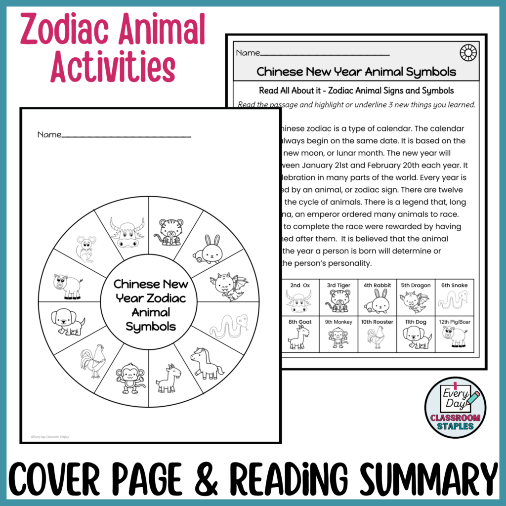 Chinese New Year Zodiac Animal Printable Activities Learn About Animal ...