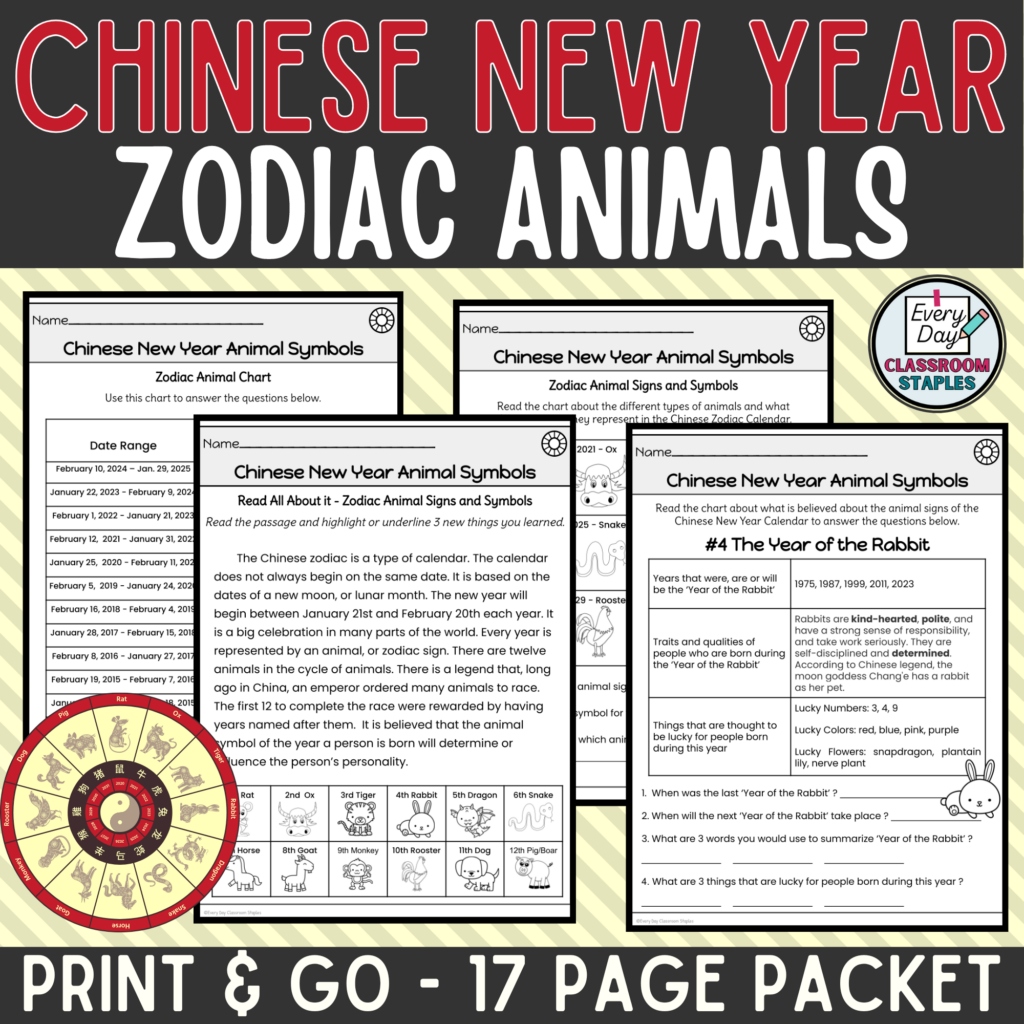 Chinese New Year Zodiac Animal Printable Activities Learn About Animal ...