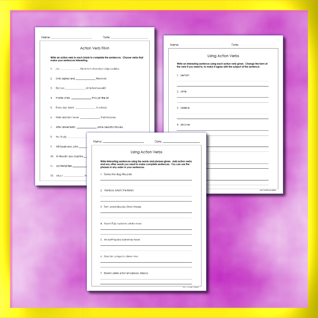 Verbs BUNDLE - Grade 3-4 - Action Verbs - Helping and Linking Verbs - 8 ...