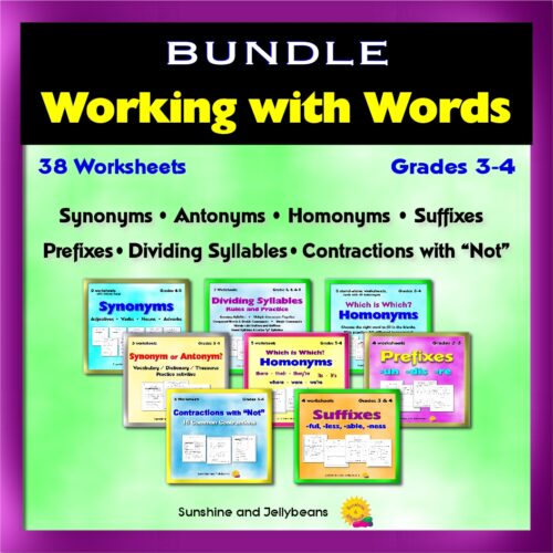 Working with Words - BUNDLE - 38 worksheets - Grades 3-4 ELA - CCSS ...