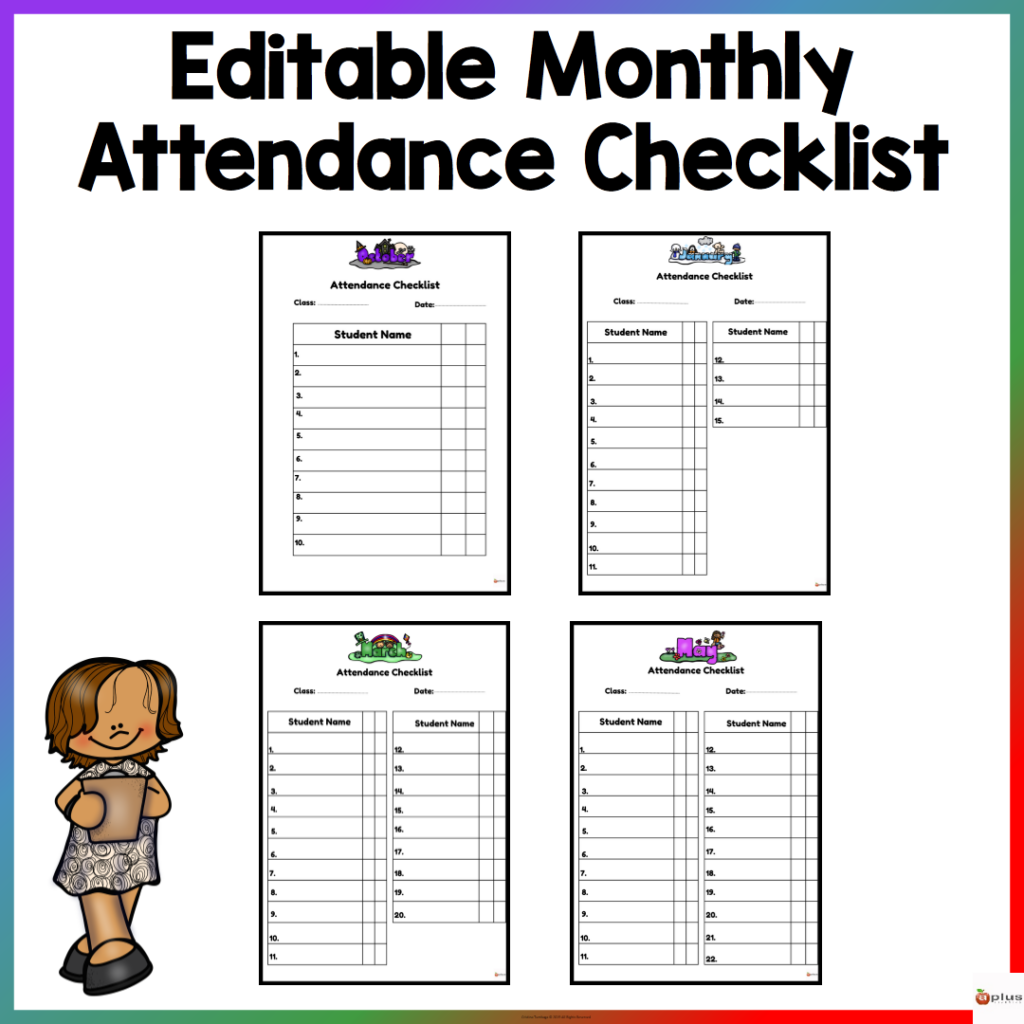 Editable Monthly Attendance and Assignment Checklist Bundle | Made By ...
