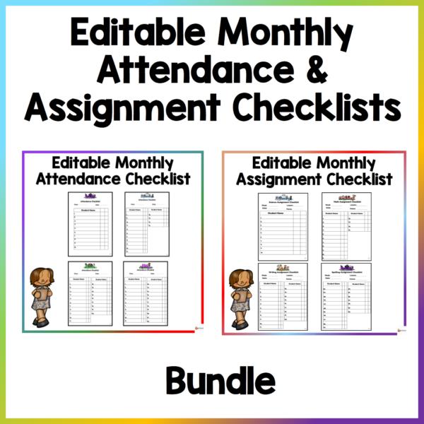 Editable Monthly Attendance and Assignment Checklist Bundle | Made By ...