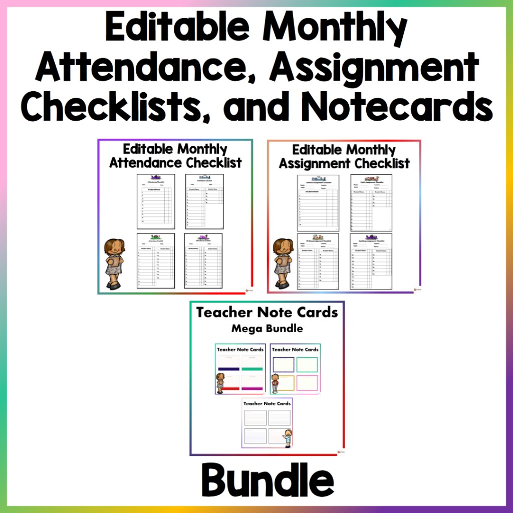 Editable Monthly Attendance, Assignment Checklists and Notecards | Made ...