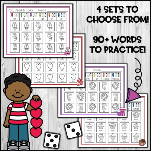 Roll, Read & Color | High Frequency Word Activity | Valentine's Day ...