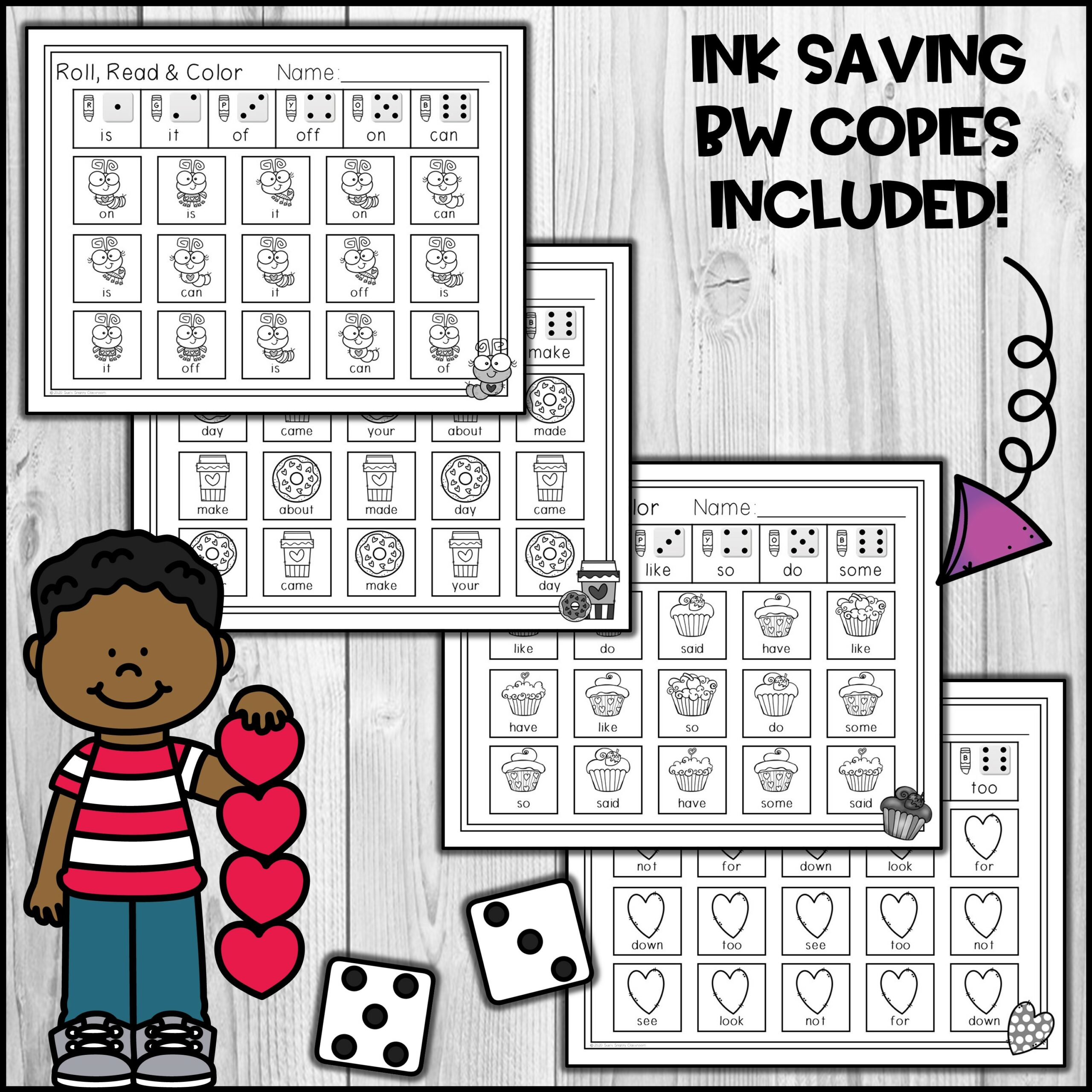 Roll, Read & Color | High Frequency Word Activity | Valentine's Day ...