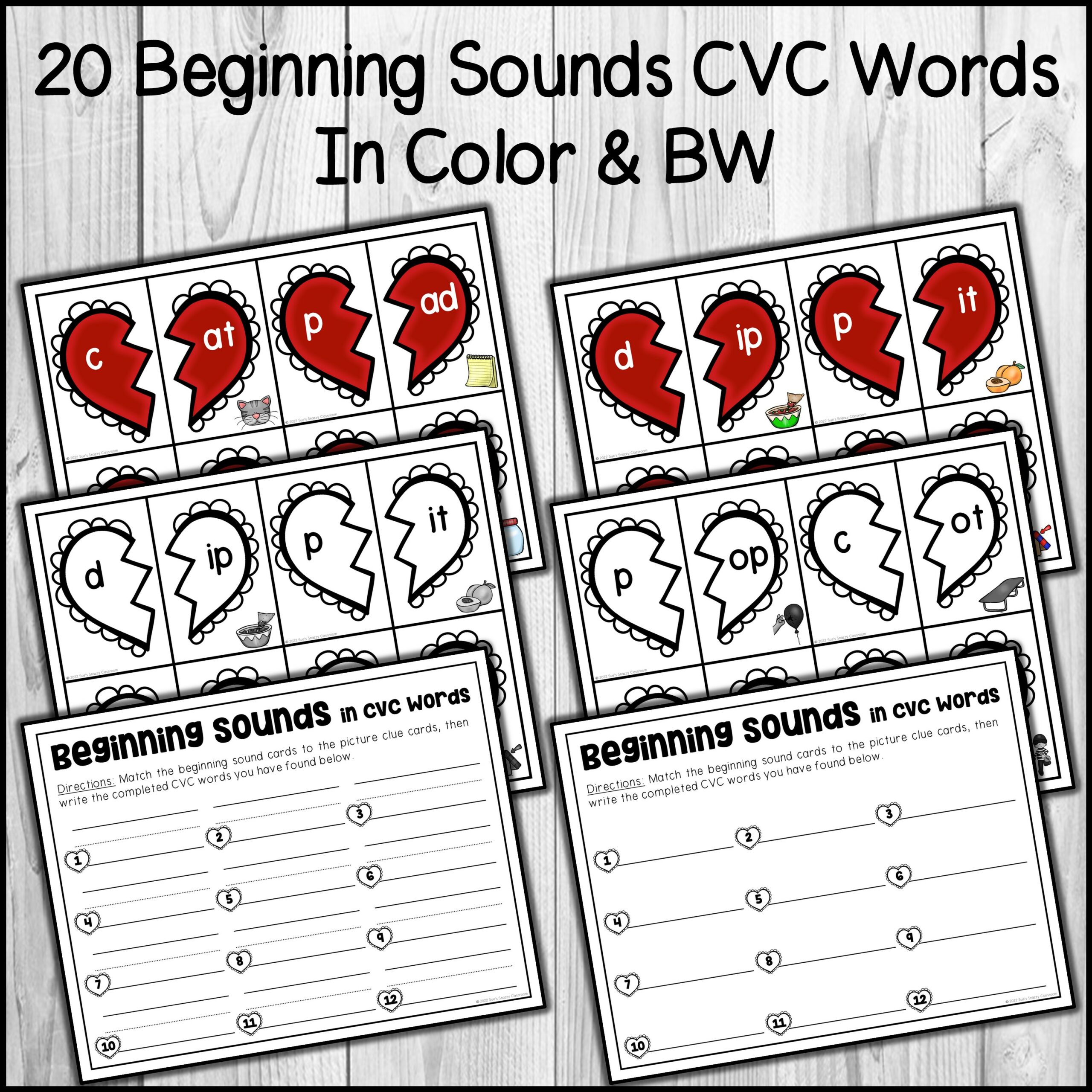 Valentine's Day CVC Words Activity - Beginning and Ending Sounds ...