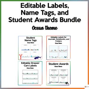 Editable Name Tags, Labels, and Student Awards Ocean Theme Bundle ...