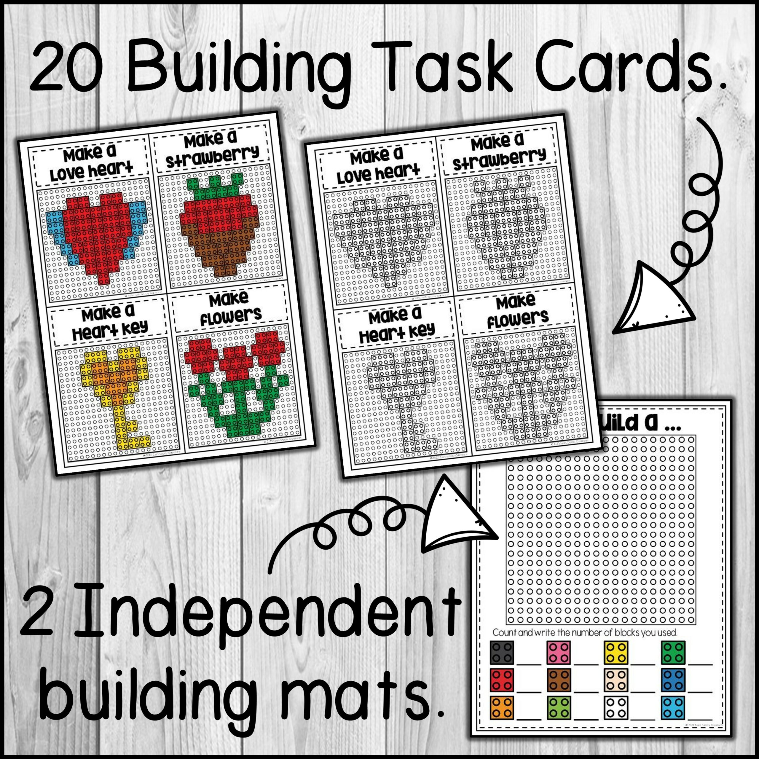 Valentine's Day Building Blocks Activity Mats | Fine Motor Task Cards ...