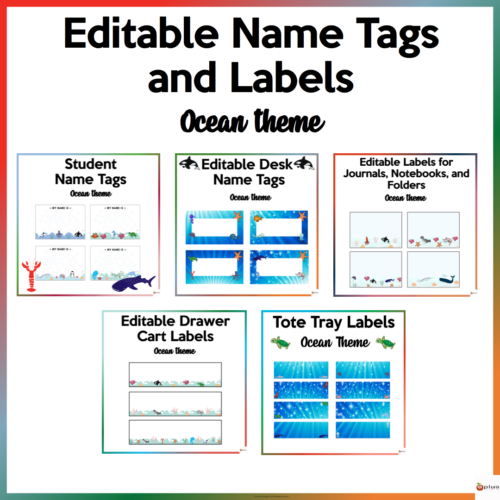 Editable Name Tags and Labels Ocean Theme Bundle | Made By Teachers