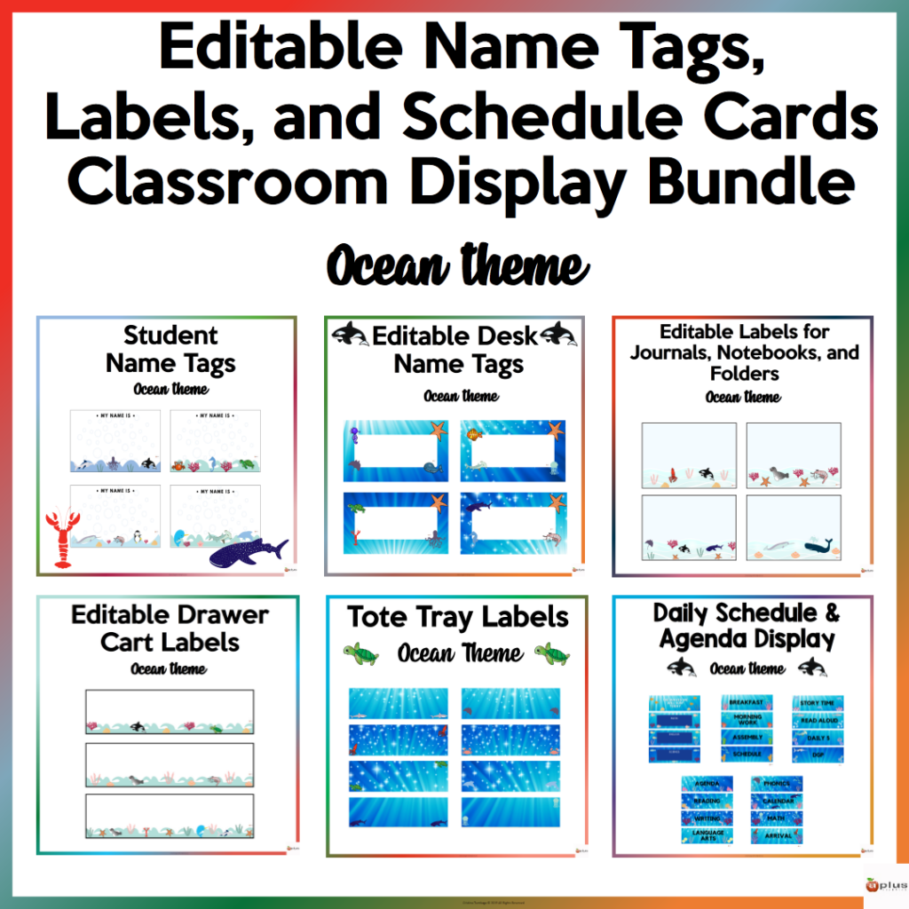 Editable Name Tags, Labels, and Agenda Display Reminders Ocean Theme ...