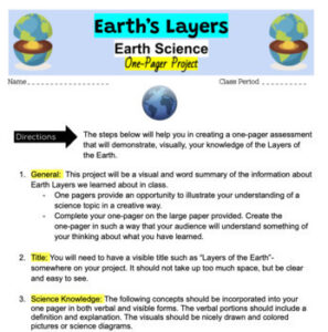Earth Layers Project Middle School One Pager Earth Science Activity ...