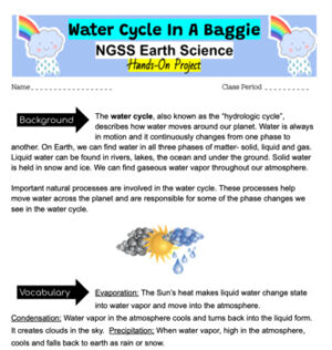 FUN Water Cycle in a Bag Project Middle School Earth Science Model STEM ...