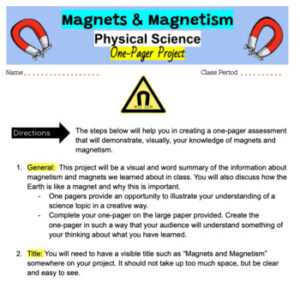 Magnets & Magnetism One Pager Project MS Physical Science Activity NGSS ...