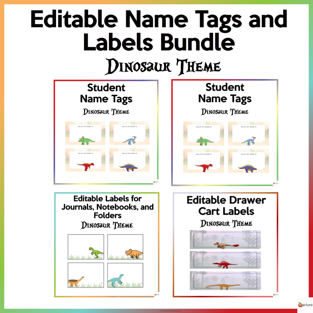 Editable Name Tags and Labels Dinosaur Theme | Made By Teachers