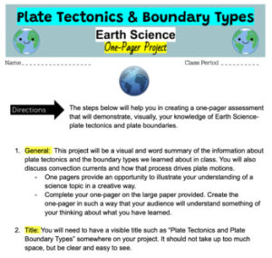 Plate Tectonics & Boundaries One Pager Project NGSS Earth Science ...