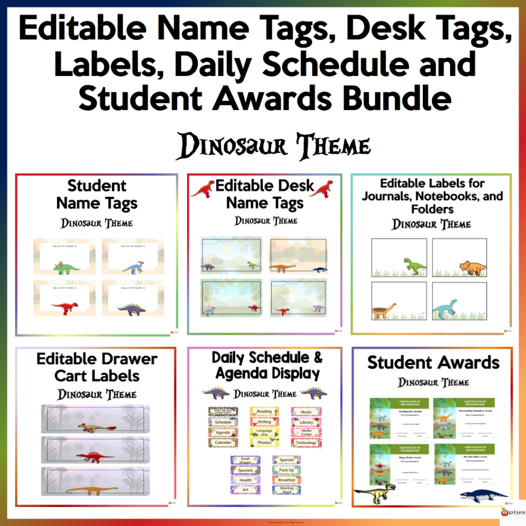 Editable Name Tags, Labels, Agenda Display, and Student Awards Dinosaur ...