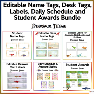 Editable Name Tags, Labels, Agenda Display, and Student Awards Dinosaur ...