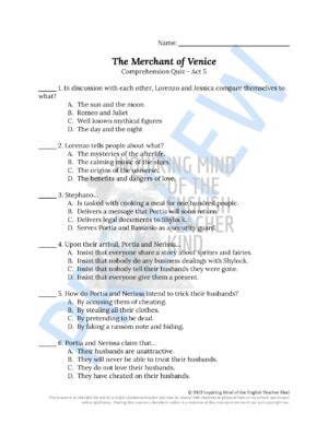 The Merchant of Venice Quiz and Answer Key Bundle | Made By Teachers