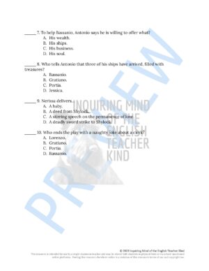 The Merchant of Venice Quiz and Answer Key Bundle | Made By Teachers