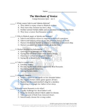 The Merchant of Venice Quiz and Answer Key Bundle | Made By Teachers
