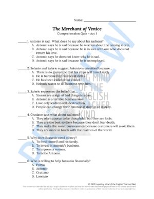 The Merchant of Venice Quiz and Answer Key Bundle | Made By Teachers
