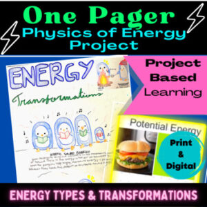 Energy Types & Transformations Activity STEM Physics One Pager Project ...