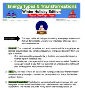 Winter Science Energy Types One Pager Project Middle School Activity ...