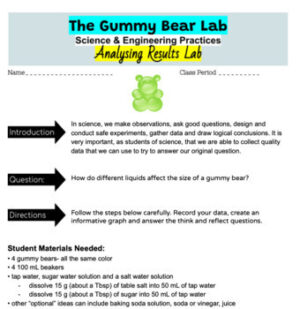 Middle School STEM Gummy Bear Osmosis Experiment Hands-On Lab SEPs NGSS ...